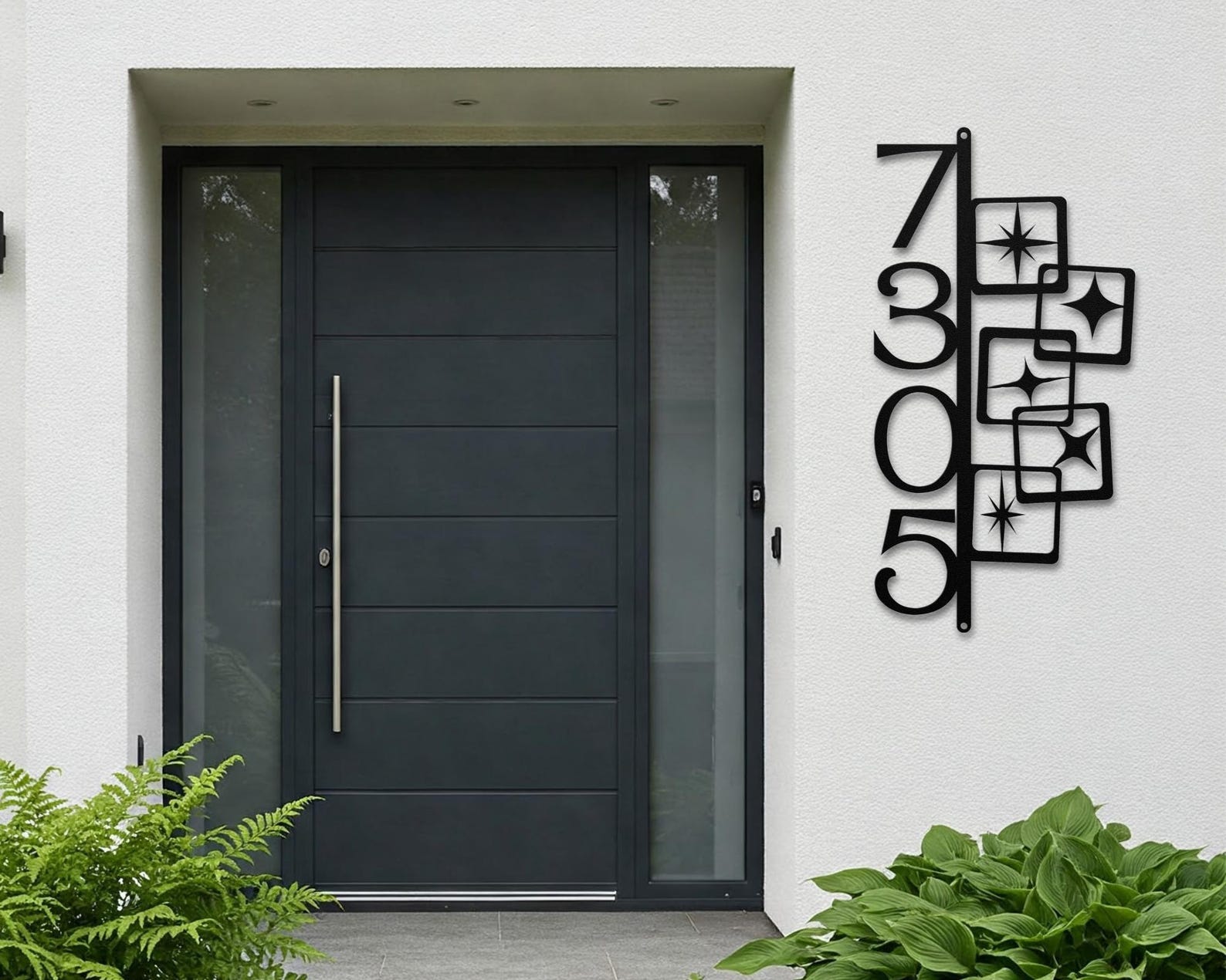 Geometric Starburst Address Sign: MCM Vertical House Numbers, Retro ...