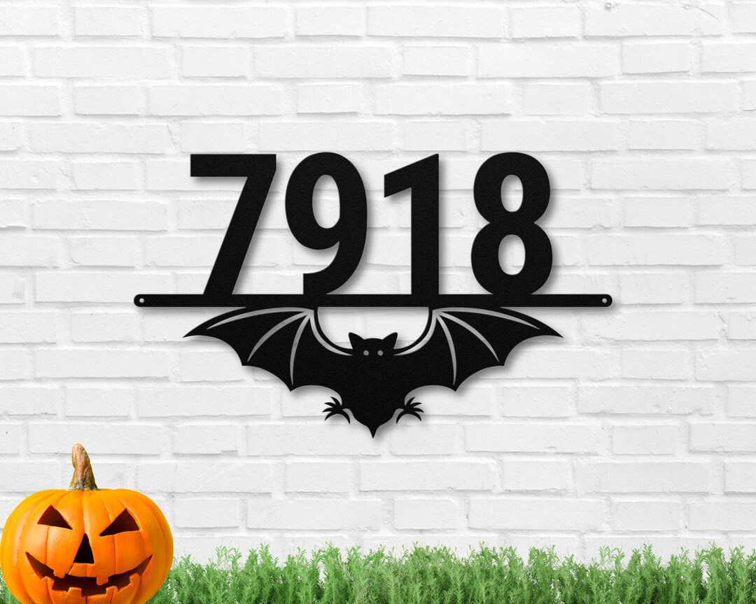 Bat Metal House Number Sign Personalized Address Plaque for a Spooky ...