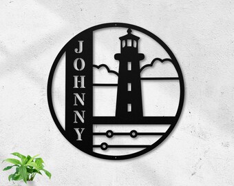 Personalized Lighthouse Sign, Custom Harbor Theme Sign, Custom Family ...