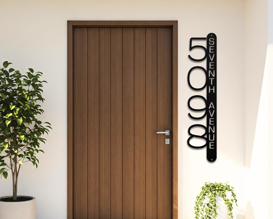 Minimalist Vertical Metal House Number Plaque - Modern Address Sign ...