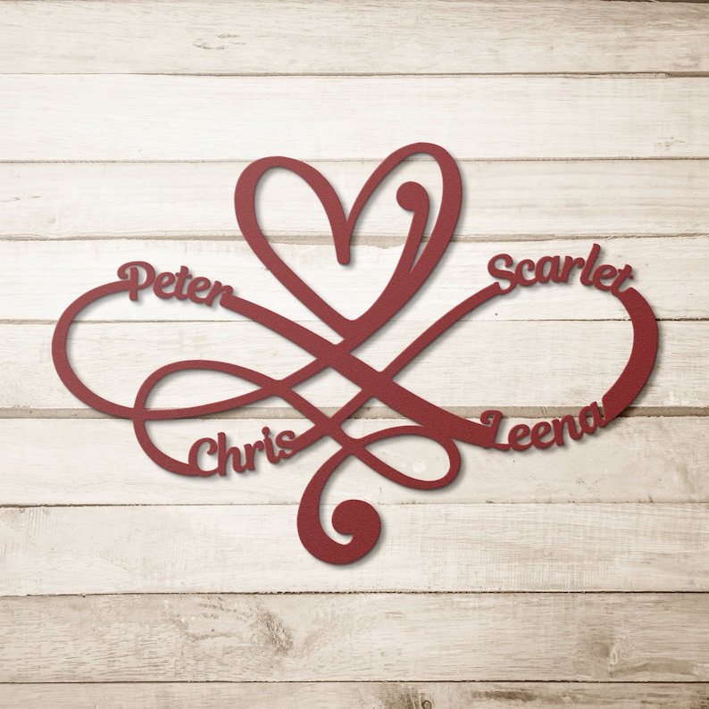 Custom 4 Names Infinity Heart Metal Sign: Family Keepsake - Etsy
