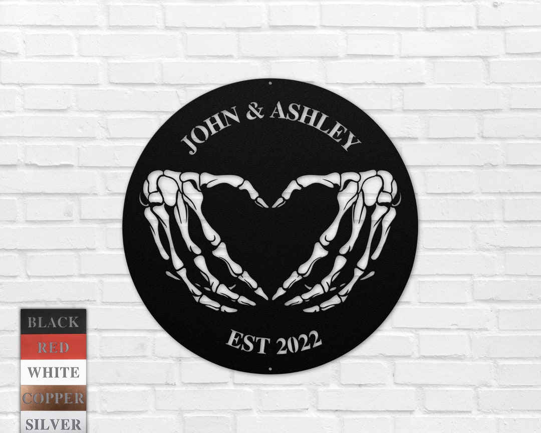 Halloween Metal Sign, Outdoor Halloween Decor, Couple Name Heart Sign ...