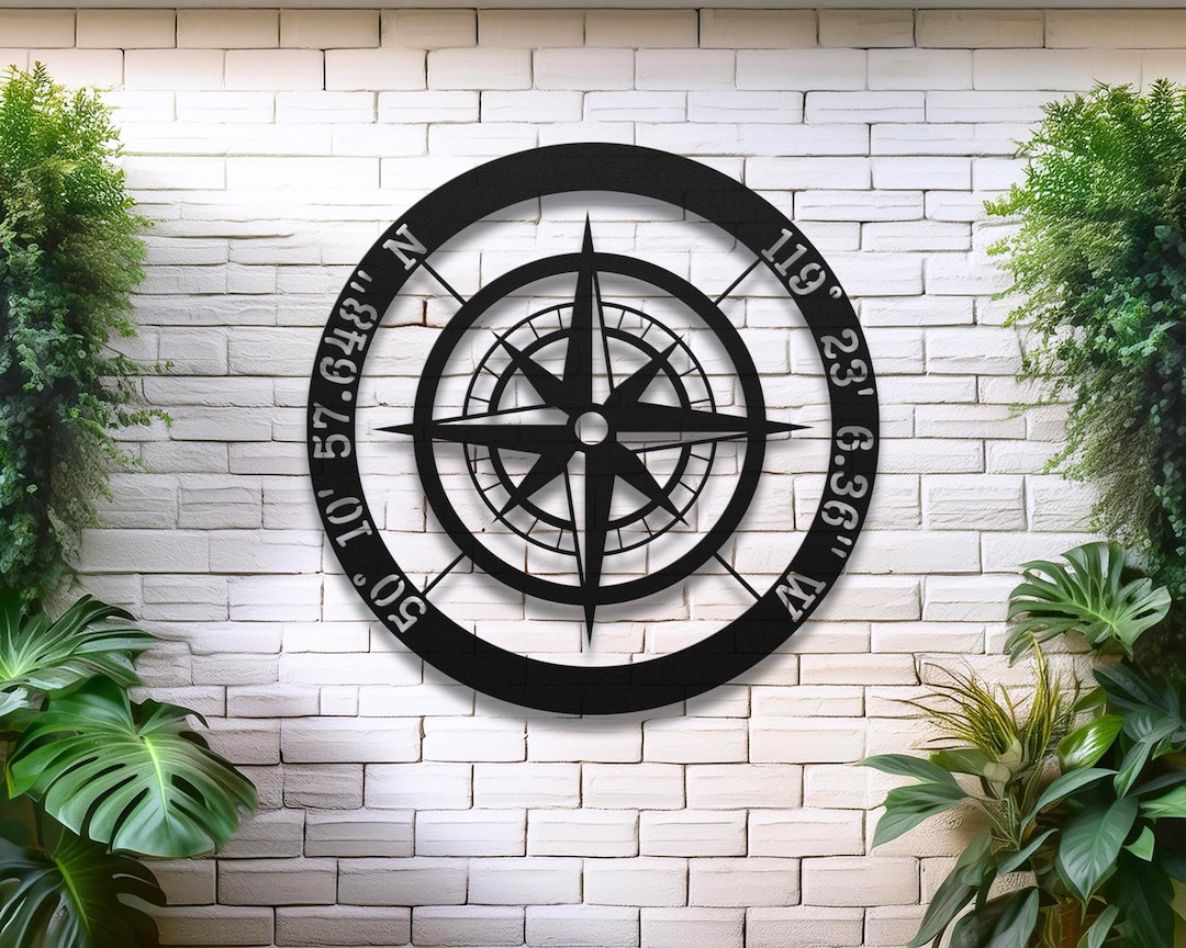 Personalized Compass Metal Sign: Custom GPS Coordinates Nautical Decor ...