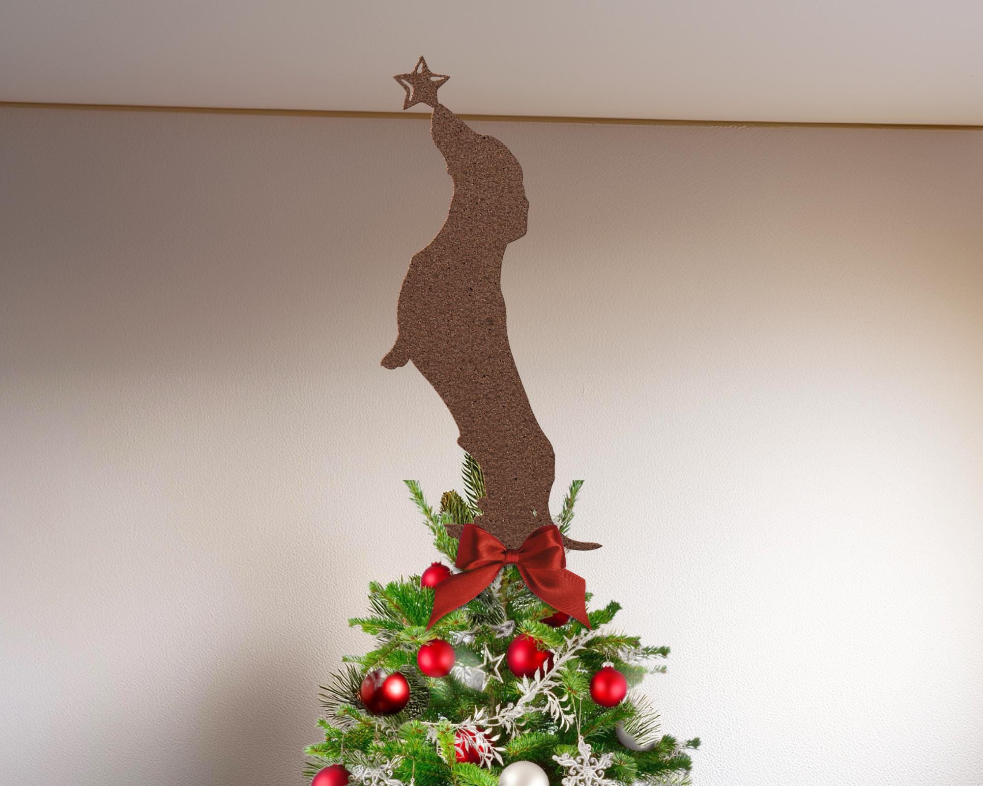 Dachshund Christmas Tree Topper, Metal Weiner Dog Ornament, Festive ...