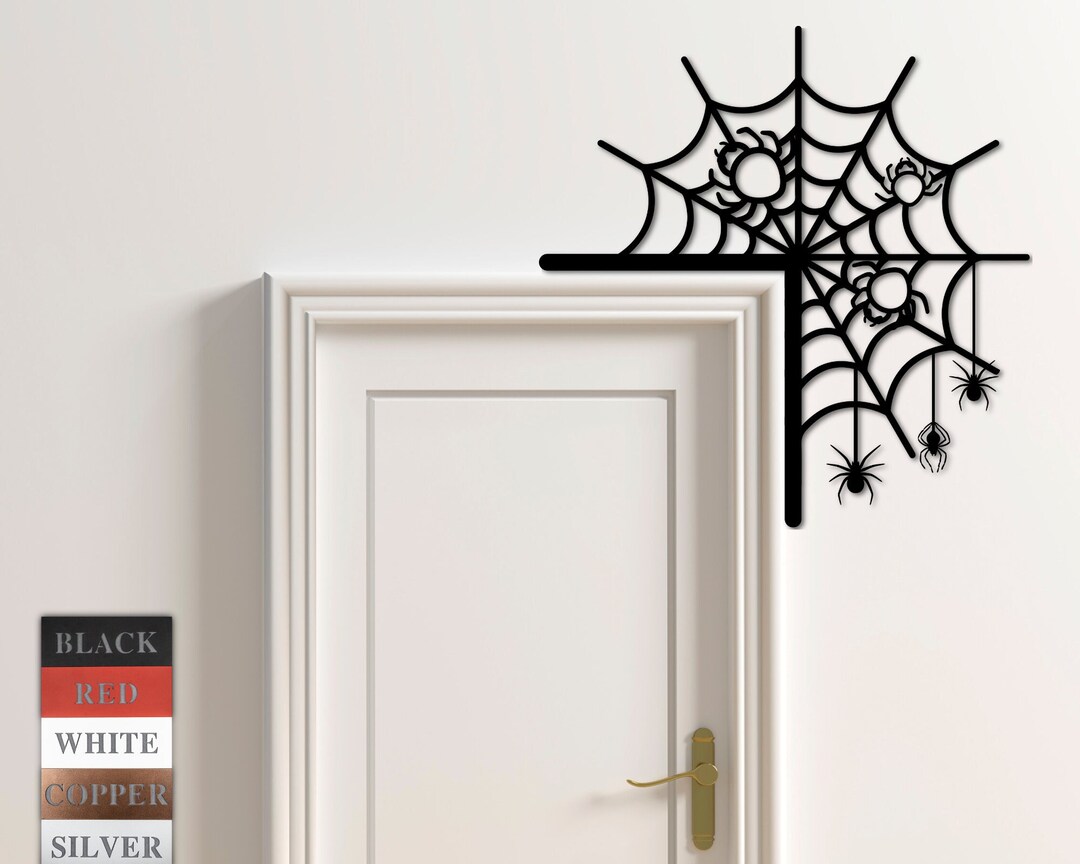 Spooky Halloween Door Corner: Spider Metal Sign & Spider Web Decor ...