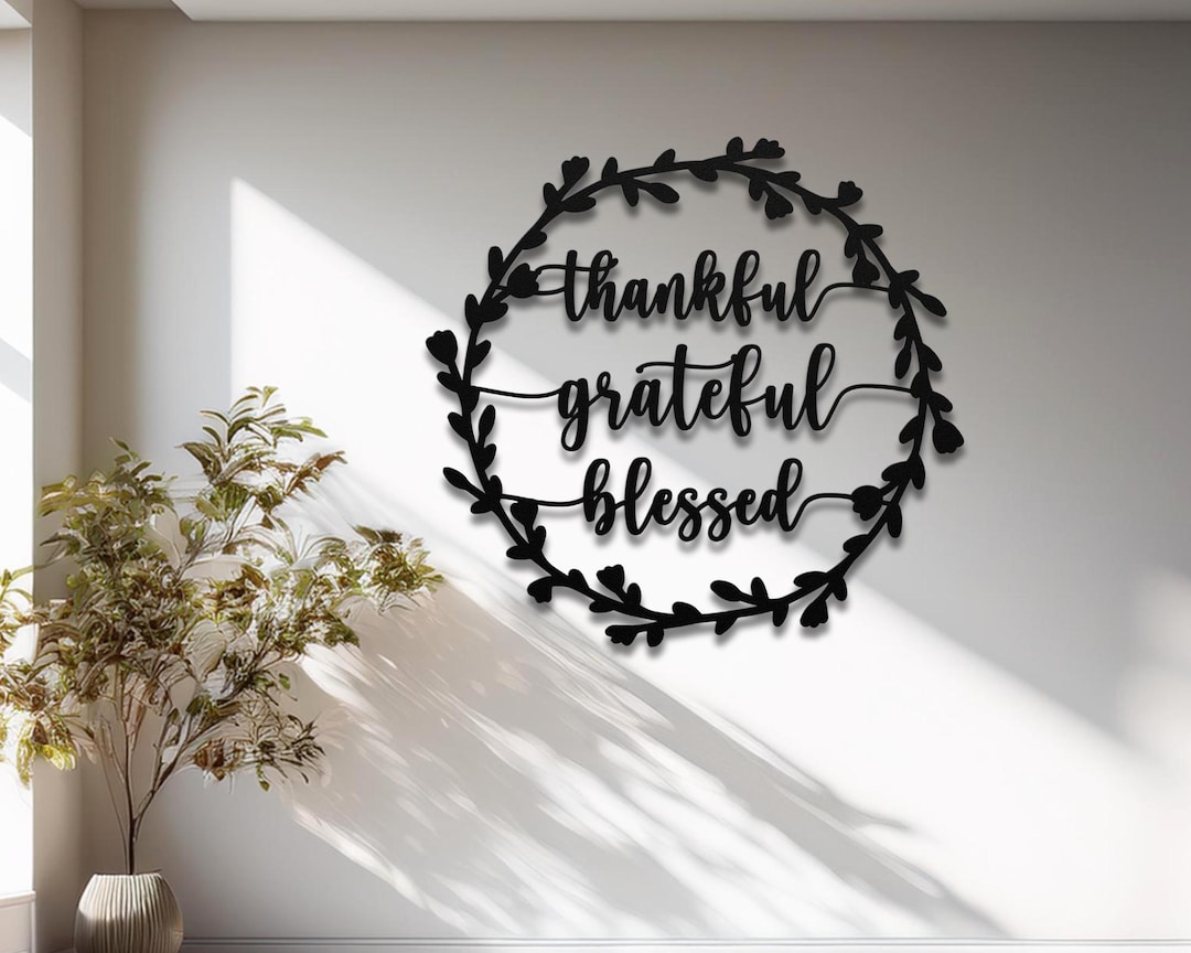 Thankful Grateful Blessed Metal Leaf Wreath - Rustic Thanksgiving Decor ...