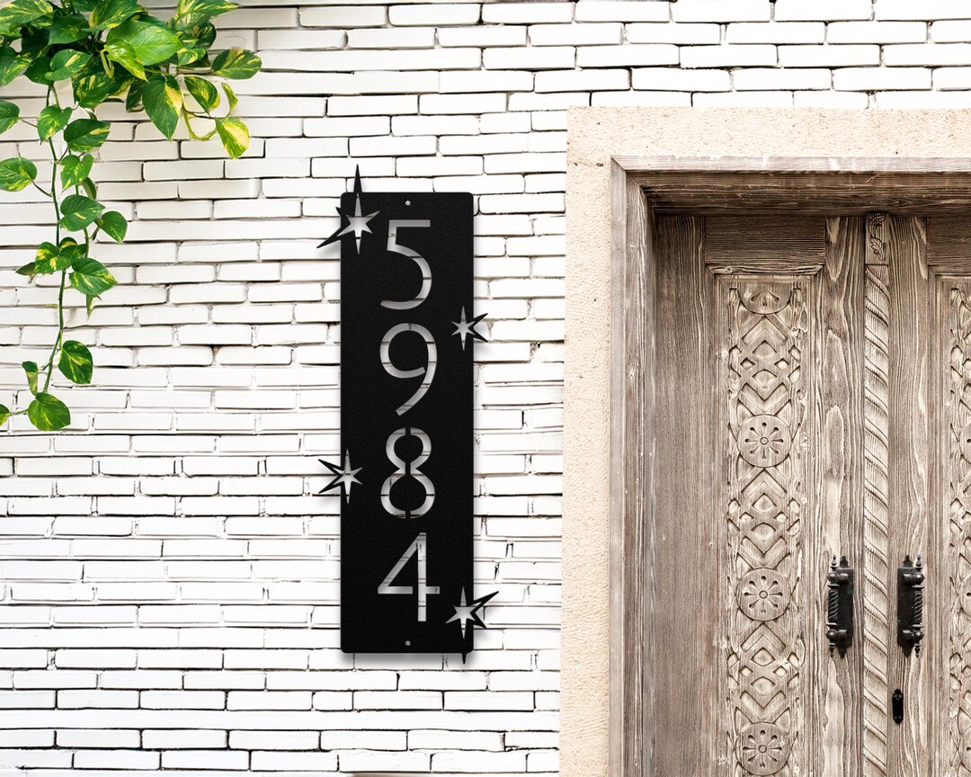 Mid Century Modern Address Sign, Vertical Metal House Numbers, Retro ...