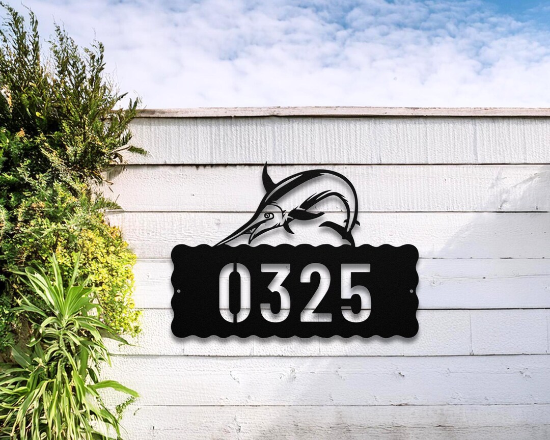 Marlin Fish Metal Address Plate, Beach House Number Plaque, Address ...