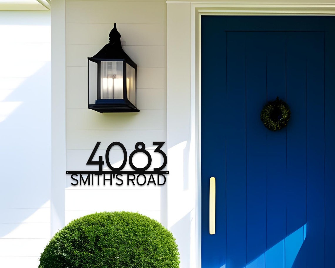 Mid Century Modern Address Sign: Steel House Number Plaque,outdoor Yard ...