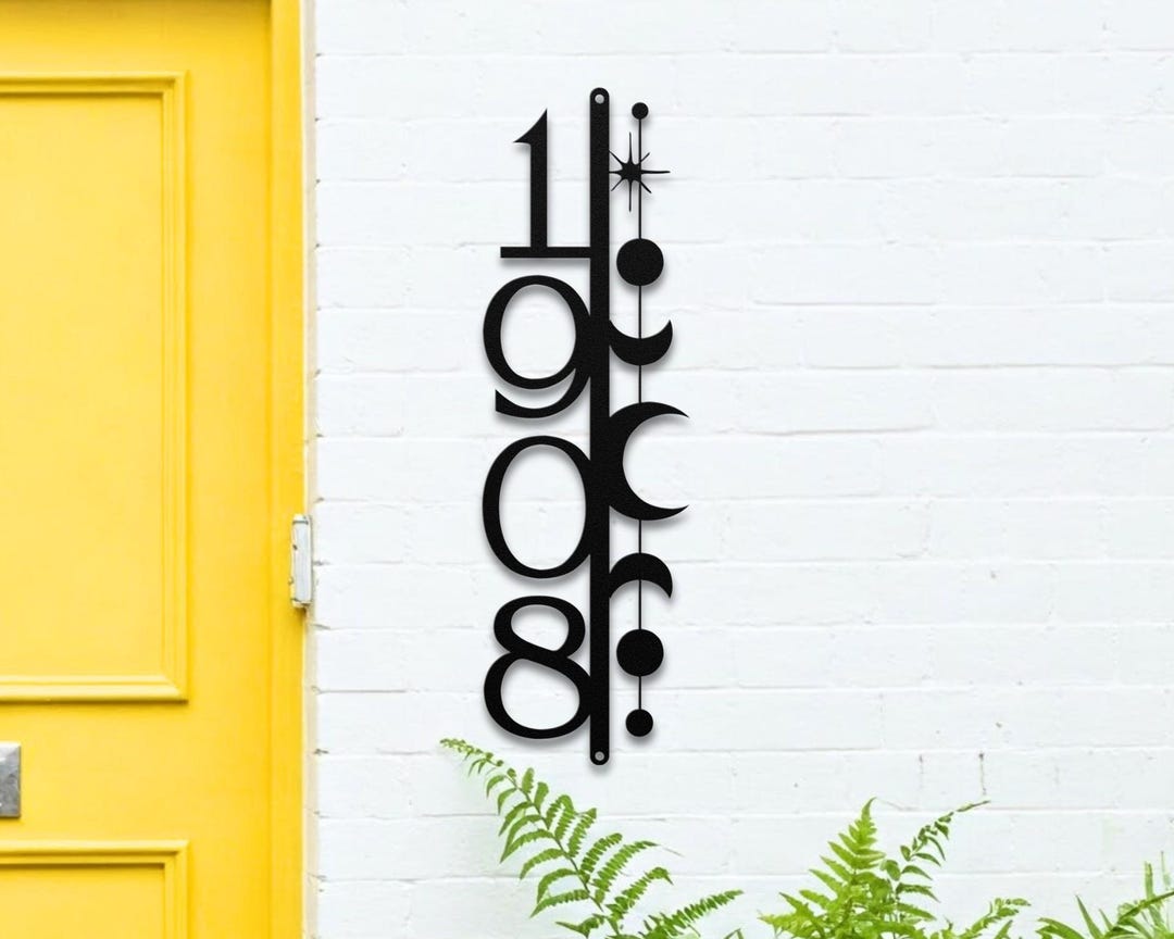 Moon Phases Address Sign: Vertical House Numbers, Mid Century Modern ...