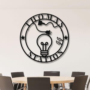 Custom Electricity Metal Sign, Electrician Gift, Lineman Name Plaque ...