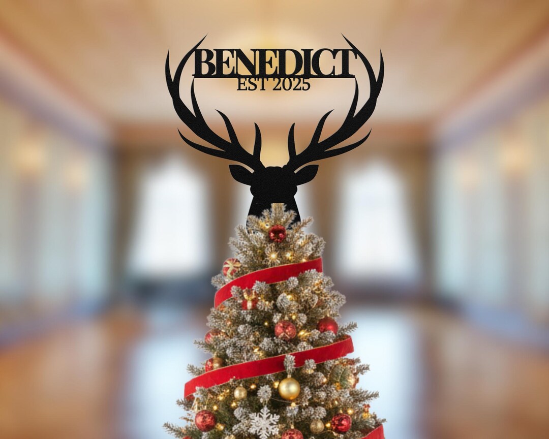 Custom Deer Antler Christmas Tree Topper: Family Name & Year - Etsy