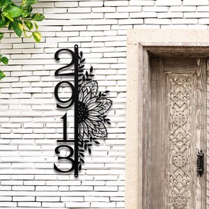 Sunflower Metal Address Sign: Vertical House Numbers, Patio Decor ...