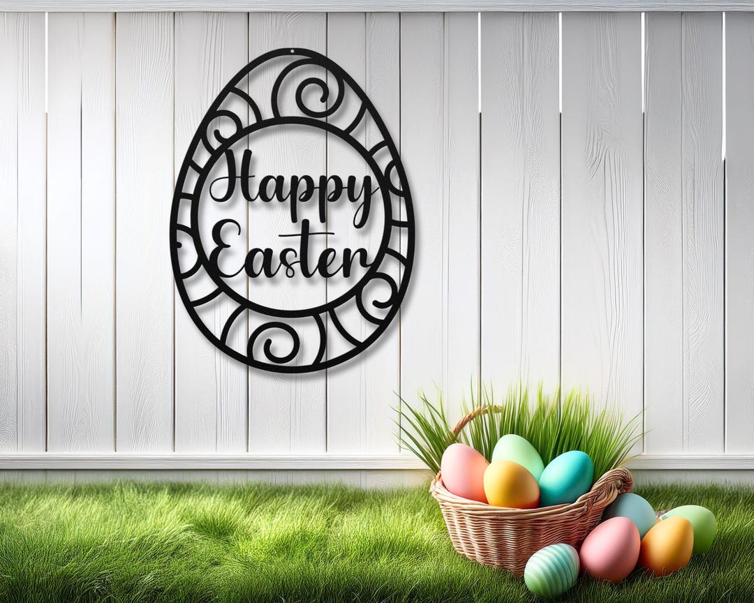 Happy Easter Metal Sign, Outdoor Wreath With Easter Egg, Spring Door ...