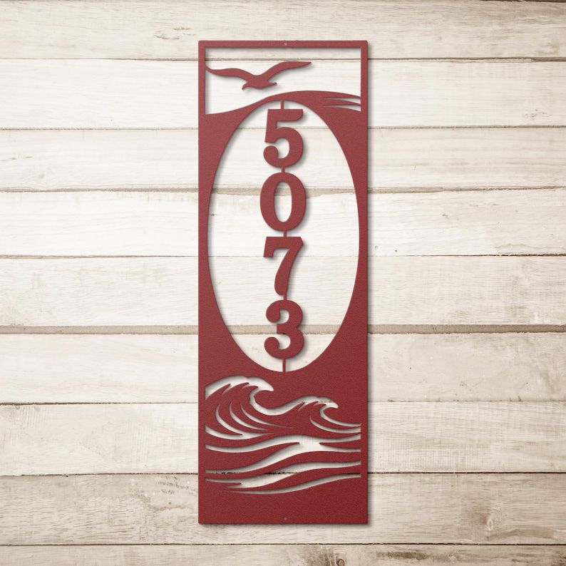 Vertical Metal House Numbers, Coastal Ocean Wave Address Sign, Modern ...