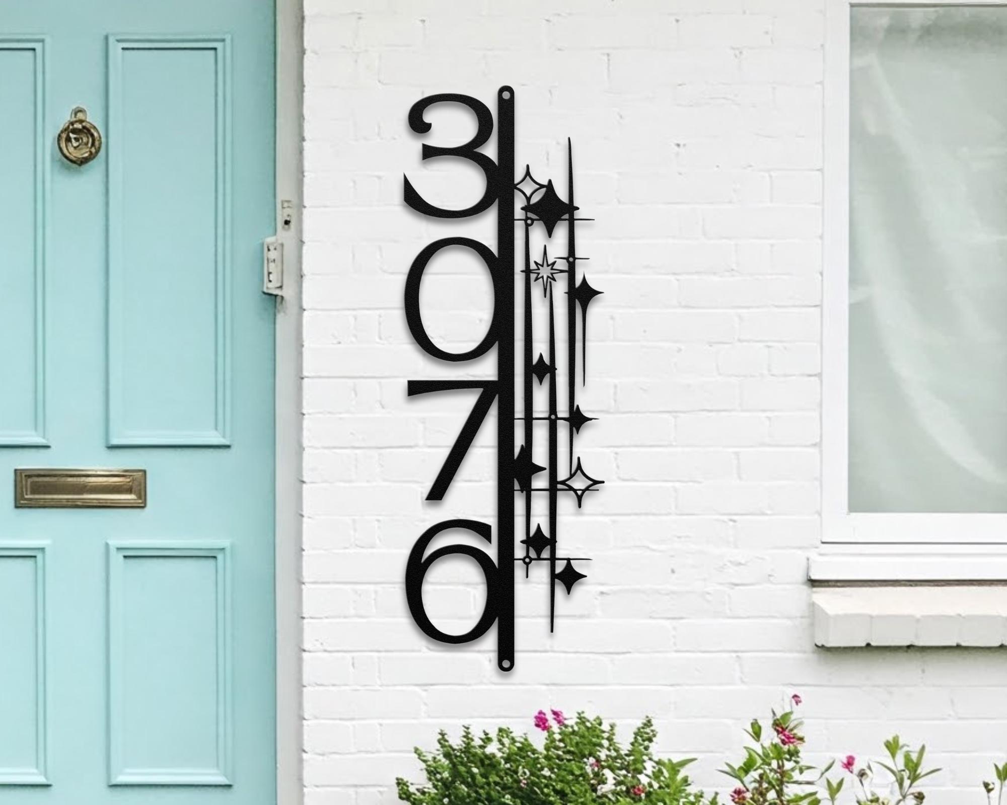 Mid Century Modern Metal Address Sign, Starburst Vertical House Numbers ...