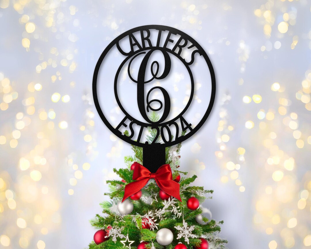 Monogram Christmas Tree Topper, Family Name Xmas Tree Top, Metal Topper ...