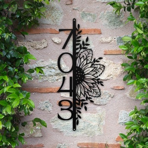Sunflower Metal Address Sign: Vertical House Numbers, Patio Decor ...