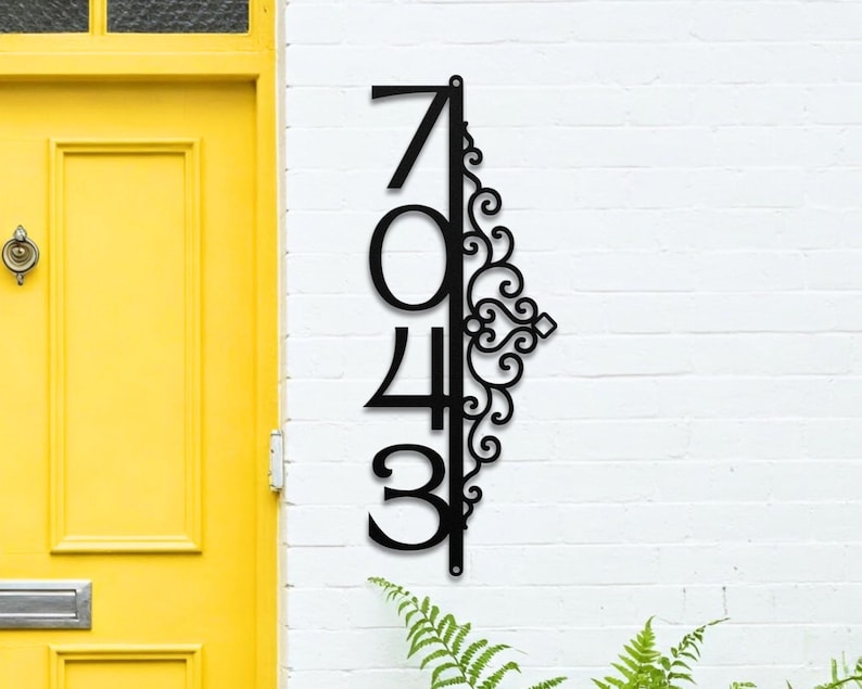 Vertical Metal House Number Sign: Custom Address Plaque, Ornate Outdoor ...