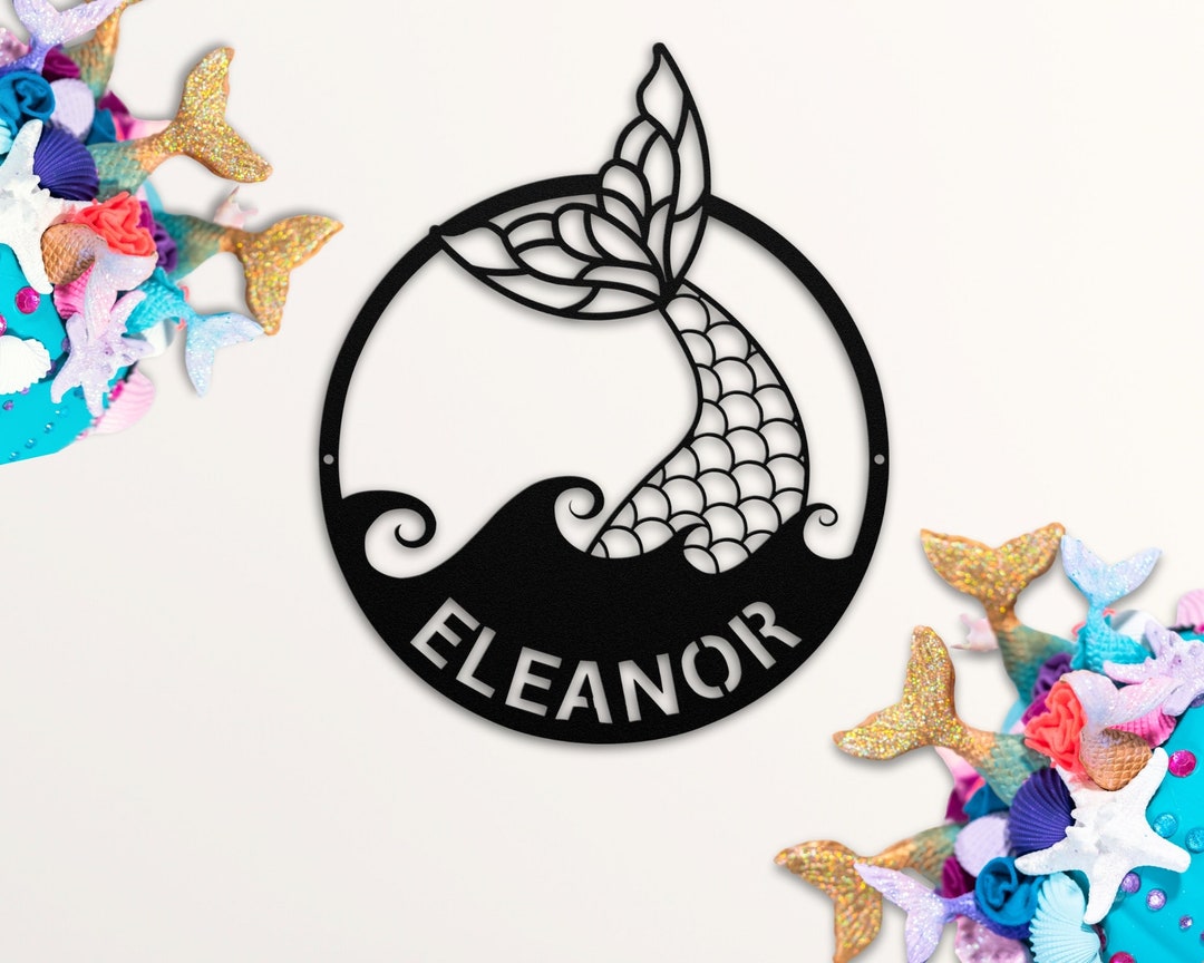 Mermaid Metal Sign for Girl's Nursery, Custom Laser Cut Name Sign Above ...