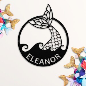 Mermaid Metal Sign for Girl's Nursery, Custom Laser Cut Name Sign ...