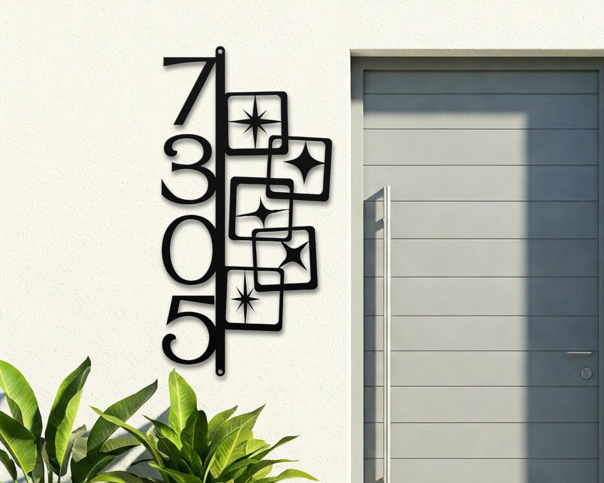 Geometric Starburst Address Sign: MCM Vertical House Numbers, Retro ...