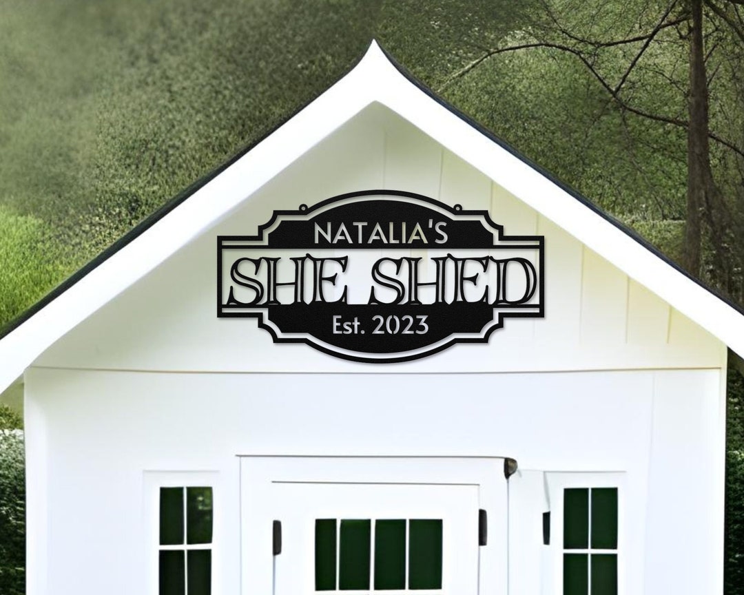 Personalized She Shed Metal Sign Custom Outdoor Decor For Your Mom Cave Or Potting Shed Etsy
