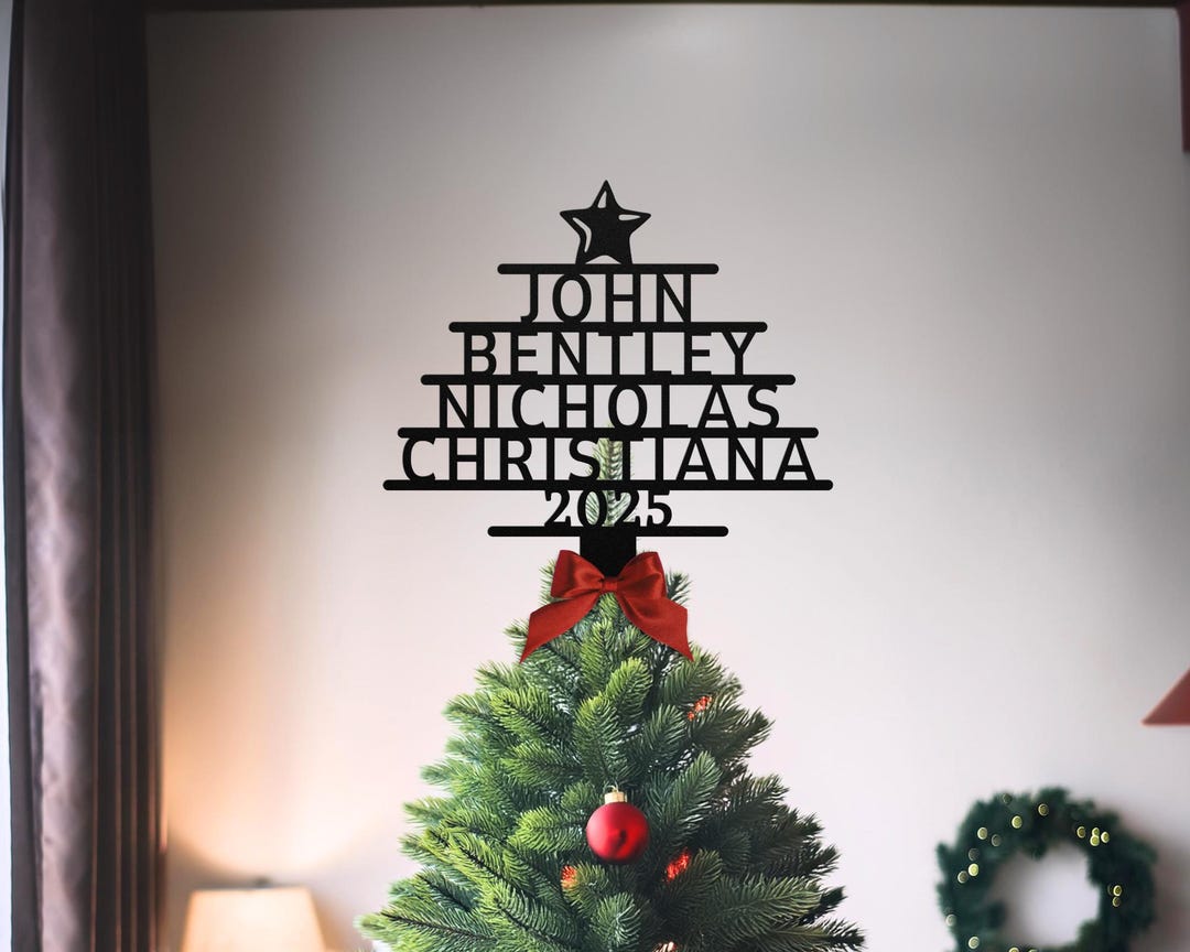 Personalized Christmas Tree Topper, Custom Family Name Keepsake, Modern ...