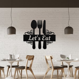 Let's Eat Sign, Kitchen Metal Sign Large, Dining Room Decor, Metal Wall ...