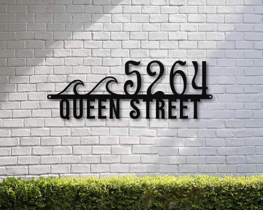 Wave House Number Metal Sign - Outdoor Address Plaque- Modern Yard Sign ...