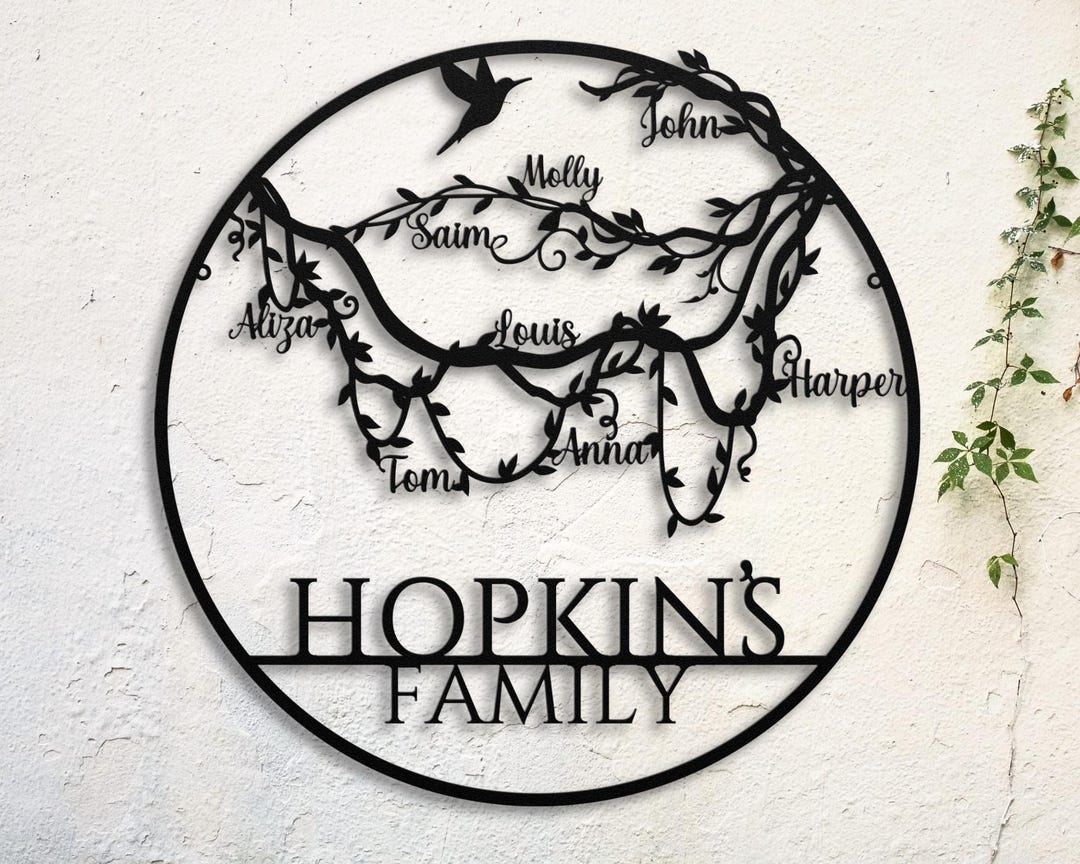 Custom Family Tree Metal Sign, Hanging Vines Wall Decor, Family Members ...