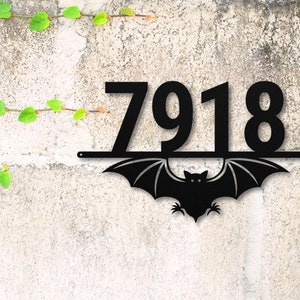 Bat Metal House Number Sign - Personalized Address Plaque for a Spooky ...