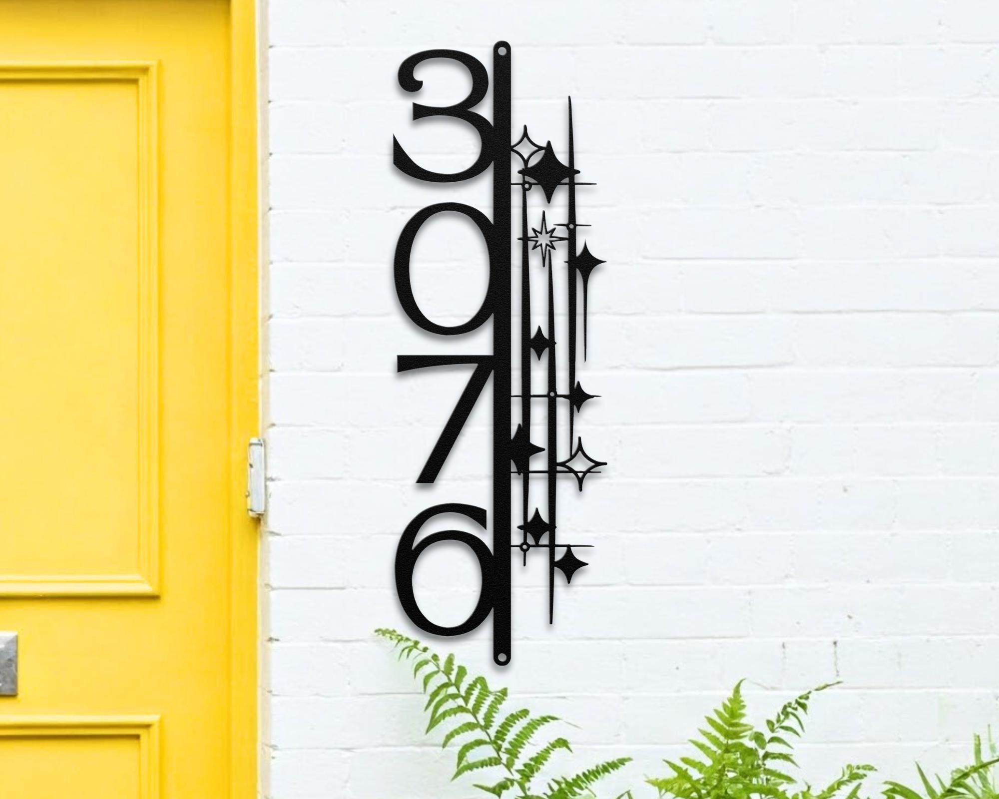 Mid Century Modern Metal Address Sign, Starburst Vertical House Numbers ...