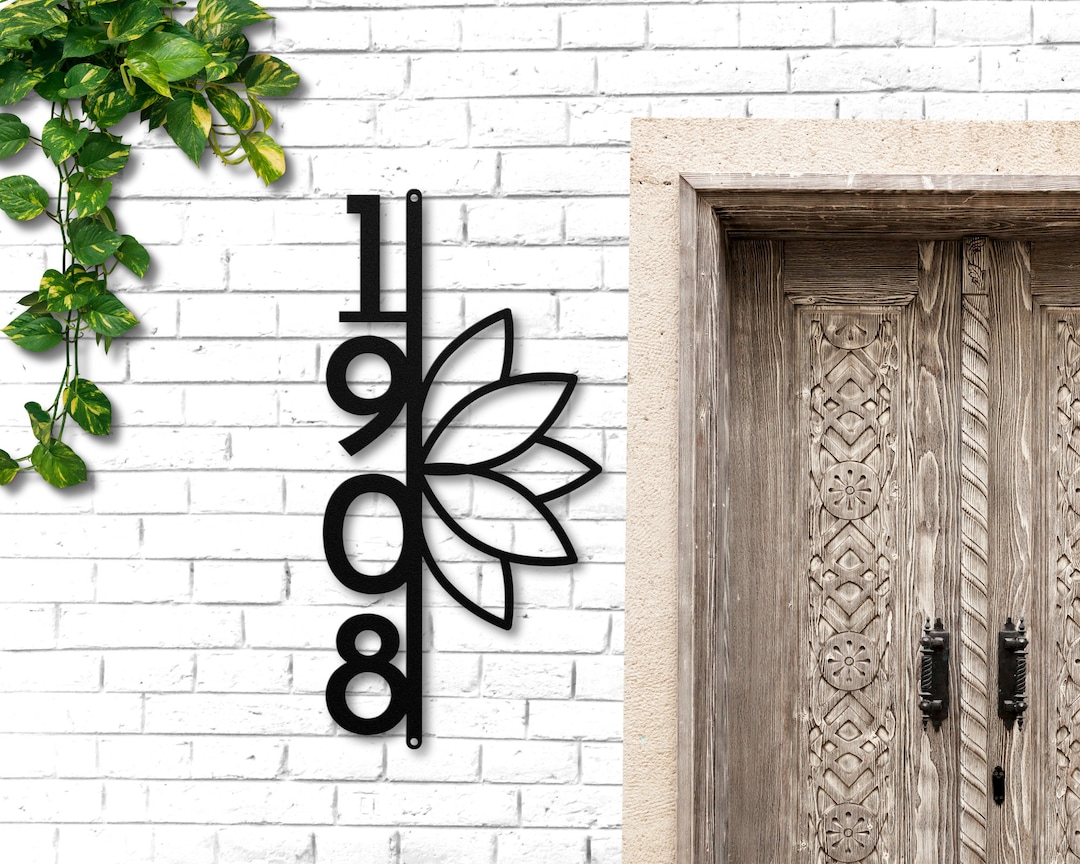 Lotus Flower Address Sign, Vertical House Numbers Sign, Outdoor Patio ...