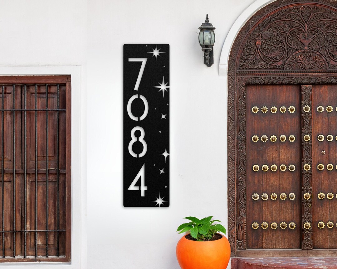 Stars Vertical Address Metal Sign: Mid Century House Plaque, Address ...