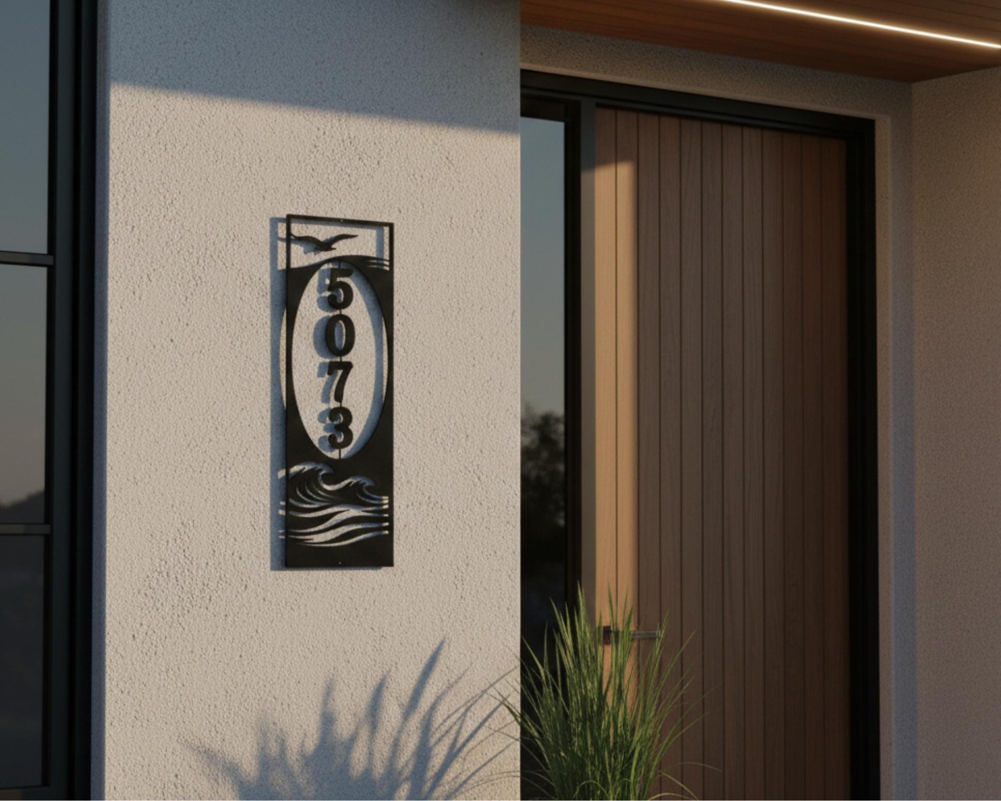 Vertical Metal House Numbers, Coastal Ocean Wave Address Sign, Modern ...