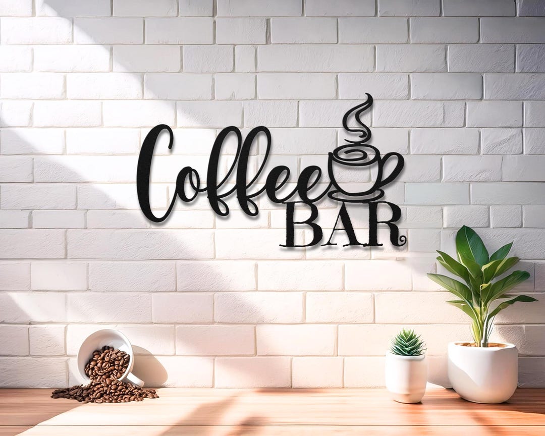 Coffee Bar Metal Sign, Coffee Script Word Sign, Kitchen Wall Décor ...