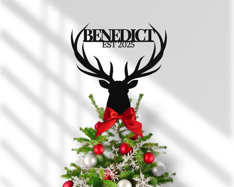 Custom Deer Antler Christmas Tree Topper: Family Name & Year - Etsy