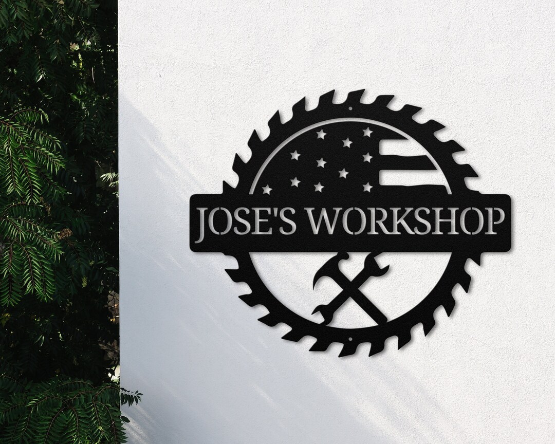 Custom Workshop Sign, American Flag Metal Sign, Man Cave Decor, Shed ...
