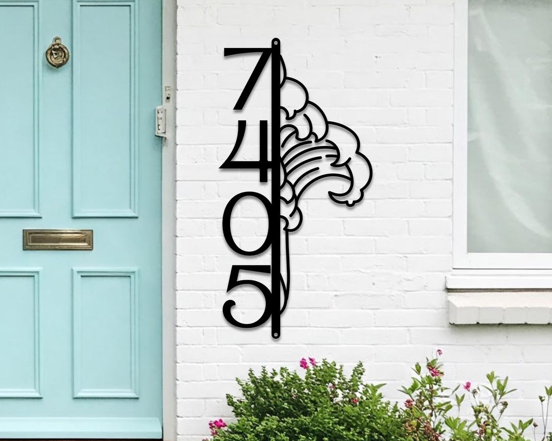 Big Wave Metal Address Sign: Vertical Steel House Numbers, Steel ...