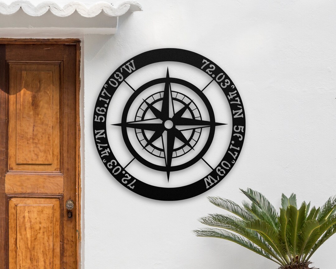 Personalized Compass Metal Sign Custom GPS Coordinates Sign Nautical ...