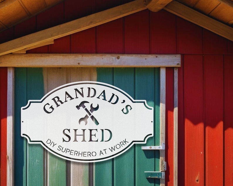 Personalized Grandad's Shed Metal Sign: Workshop Garage Decor, Woodshop ...