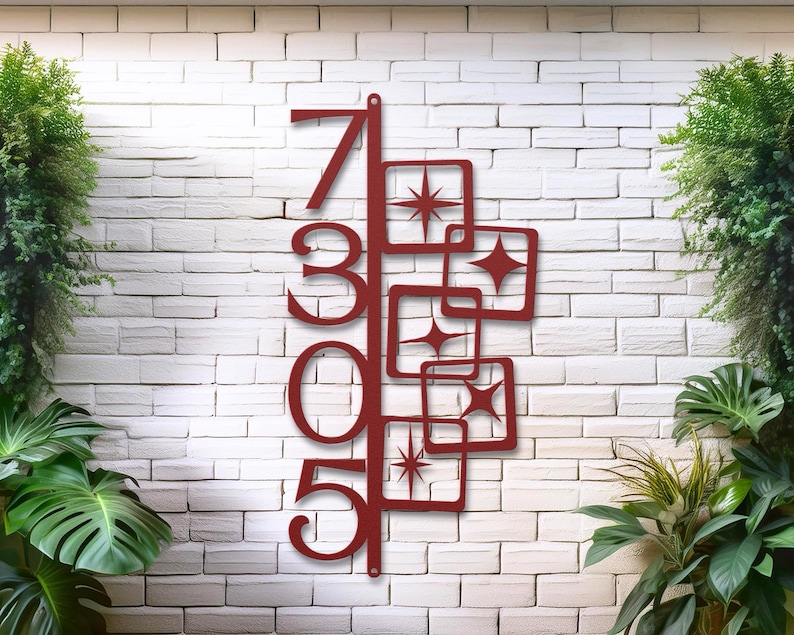 Geometric Starburst Address Sign: MCM Vertical House Numbers, Retro ...