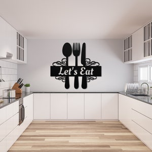 Let's Eat Sign, Kitchen Metal Sign Large, Dining Room Decor, Metal Wall ...