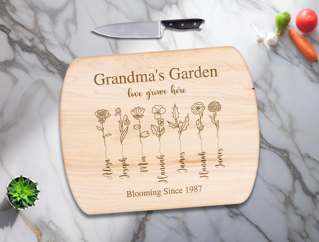 Grandma's Garden Engraved Cutting Board, Custom Grandkids Names - Etsy