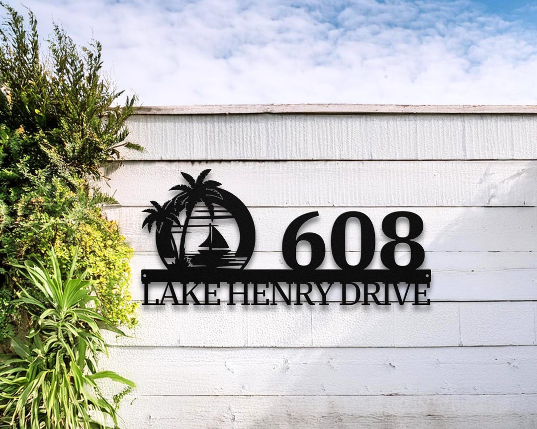 Custom Lake House Number Metal Sign, Address Plaque With Street Name ...