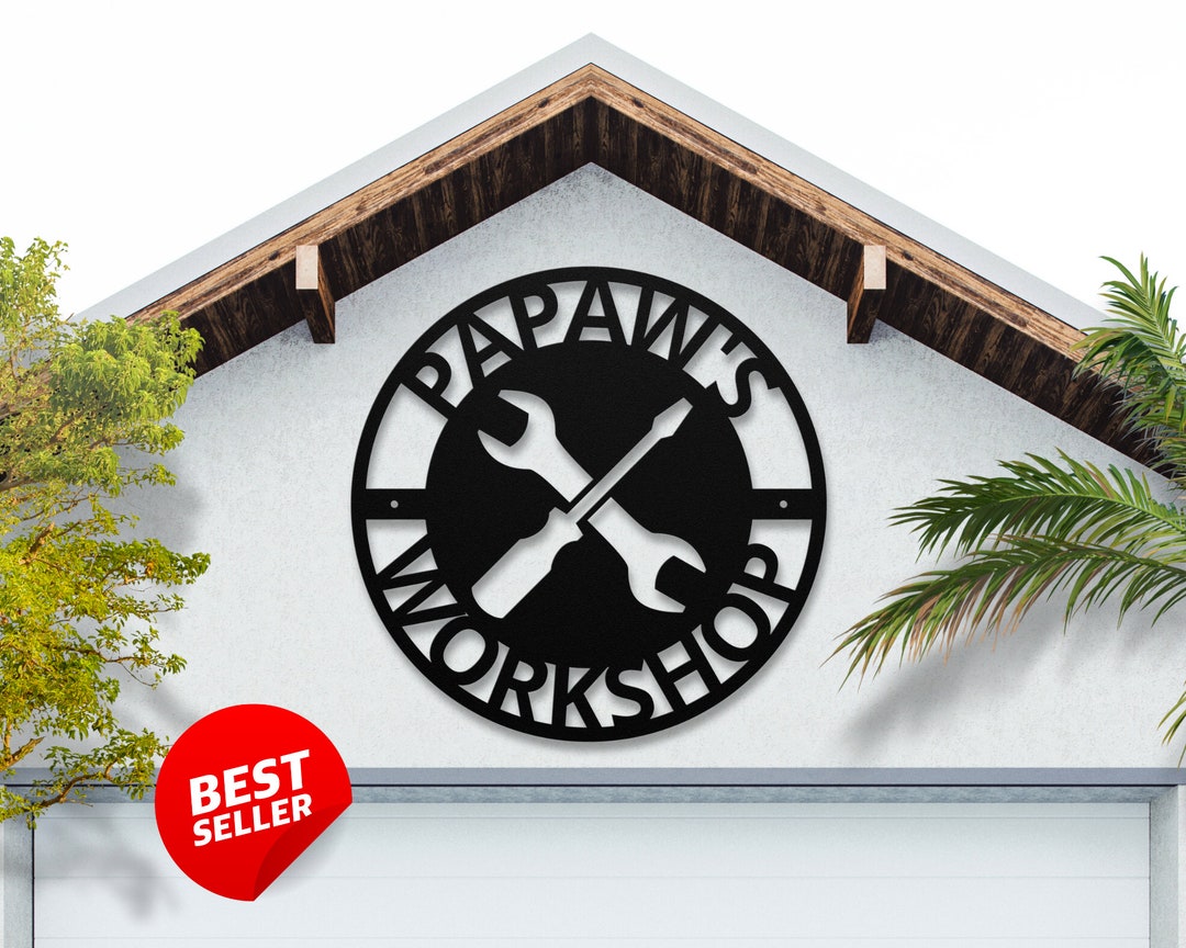 Personalized Fathers Day Sign for Dad, Papa's Workshop Metal Sign ...