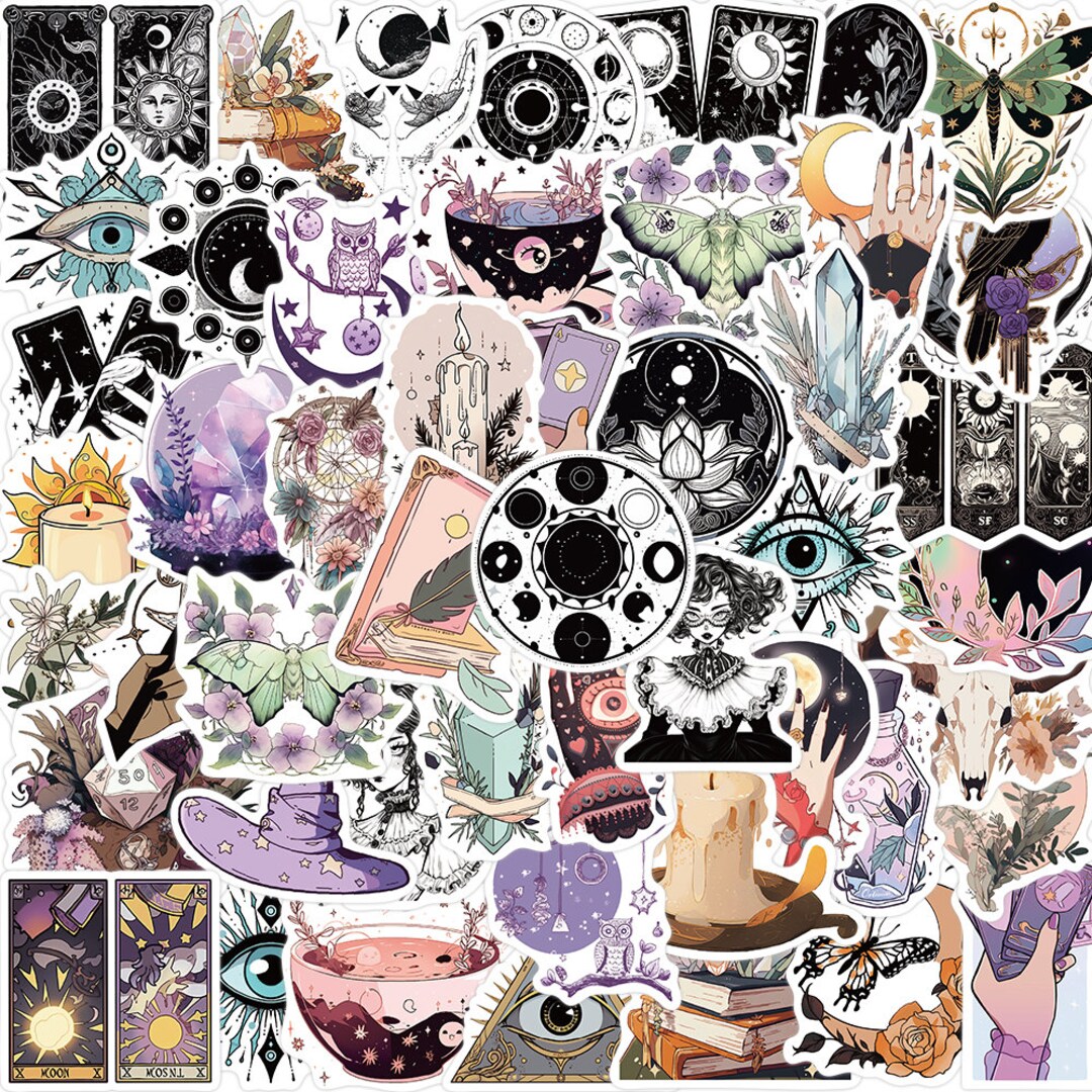 50 Stickers Bohemian Divination Prophecy Witches Spiritual Moon Sun ...