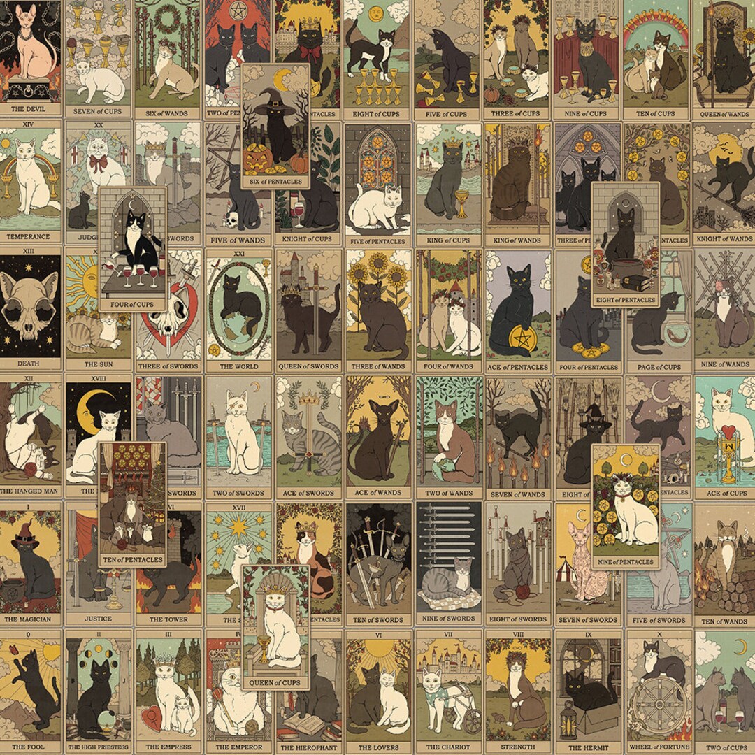 72 Stickers Cat Tarot Card Design Pack 1 Cute Aesthetic Stickers Decal ...