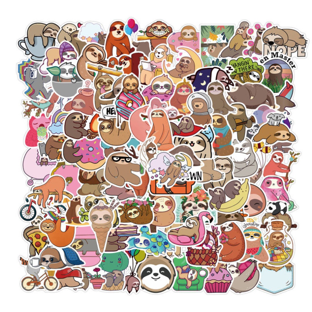 100 Stickers Cute Animal Sloths Theme Design Cute Aestheic Stickers ...